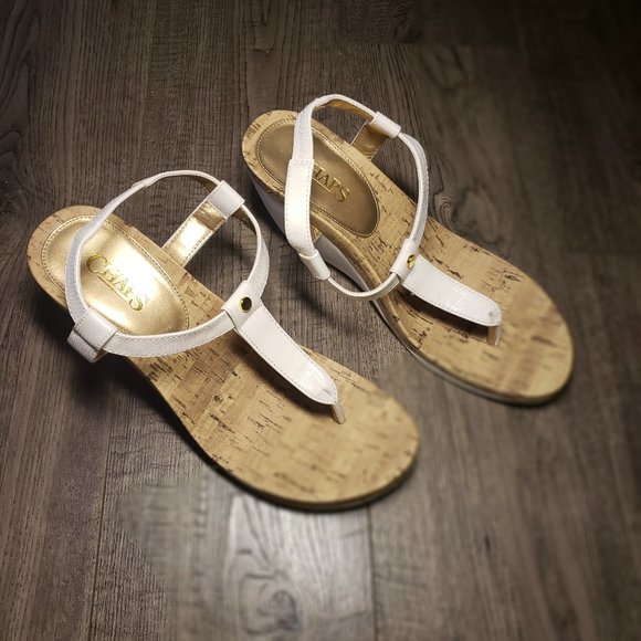 Chaps | Shoes | Chaps Raevyn White Thong Wedge Cork Sandals Womens Size ...